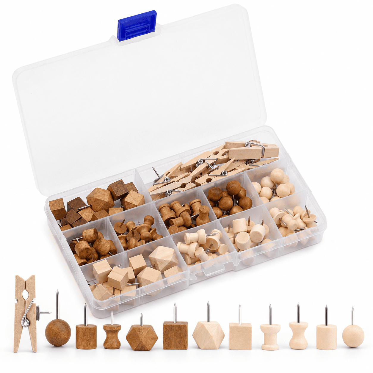 CNDRLEF 114 PCS Wooden Push Pins Set with Storage Box, Decorative Thumb ...