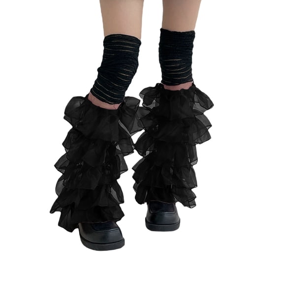 CNEJRHG Women Layered Ruffle Leg Warmers Fluffy Sheer Lace Leg Ruffles ...