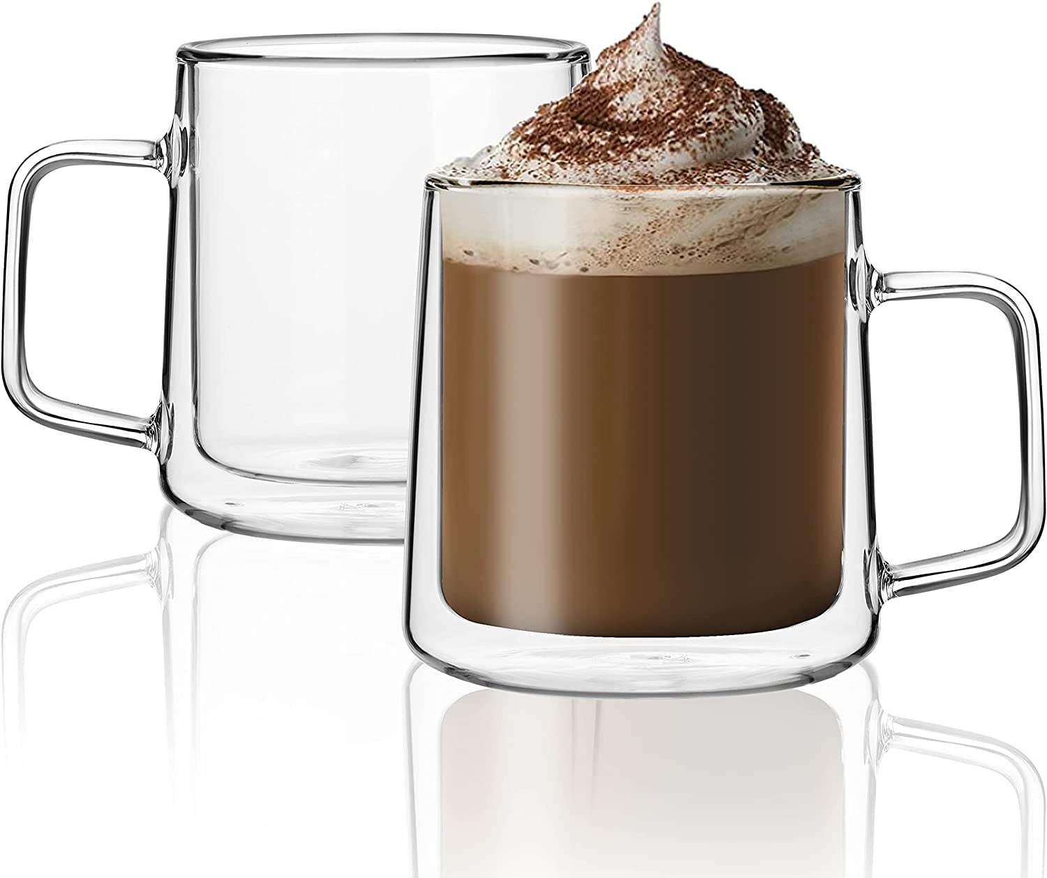 CNGLASS Large 15.2oz Glass Coffee Cups, Double Wall Insulated Mugs Set ...