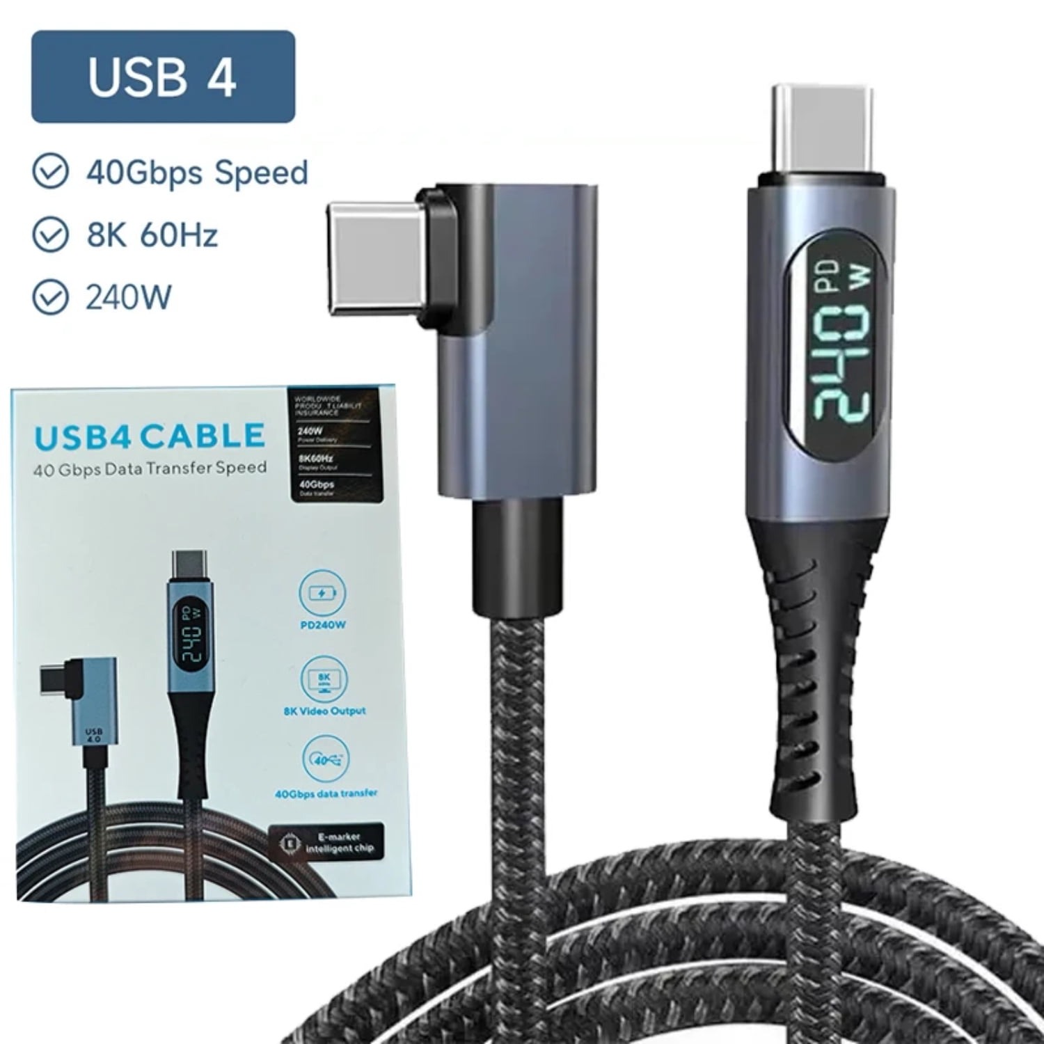 CNGSHAM USB 4 Cable with Display Supports 8K Video 40Gbps 240W USB C ...