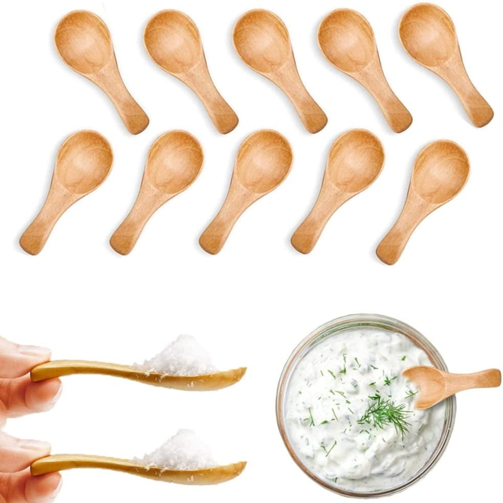 CNKOO 10 Pieces Small Wooden Spoons, Short Handle Mini Condiments Salt ...