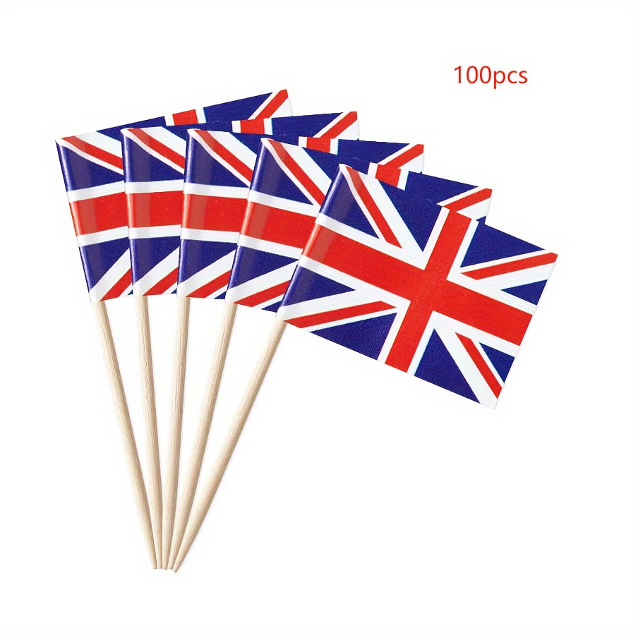 CNKOO 100pcs British Union Jack Flag Toothpicks Wooden Party Flags for ...