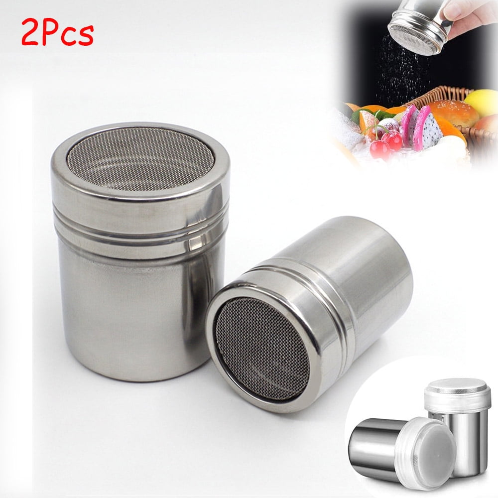 CNKOO 2 Pieces Powder Sugar Shaker with Lid - Stainless Steel Fine Mesh ...