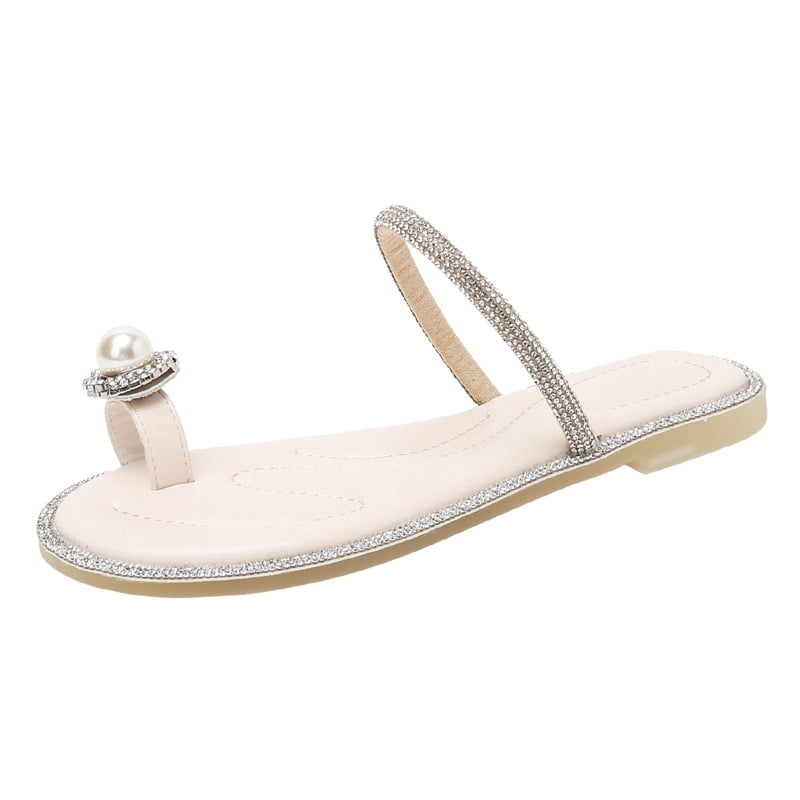 CNKOO ‌222-7 Plus Size Flat Rhinestone & Pearl-Embellished Slide ...