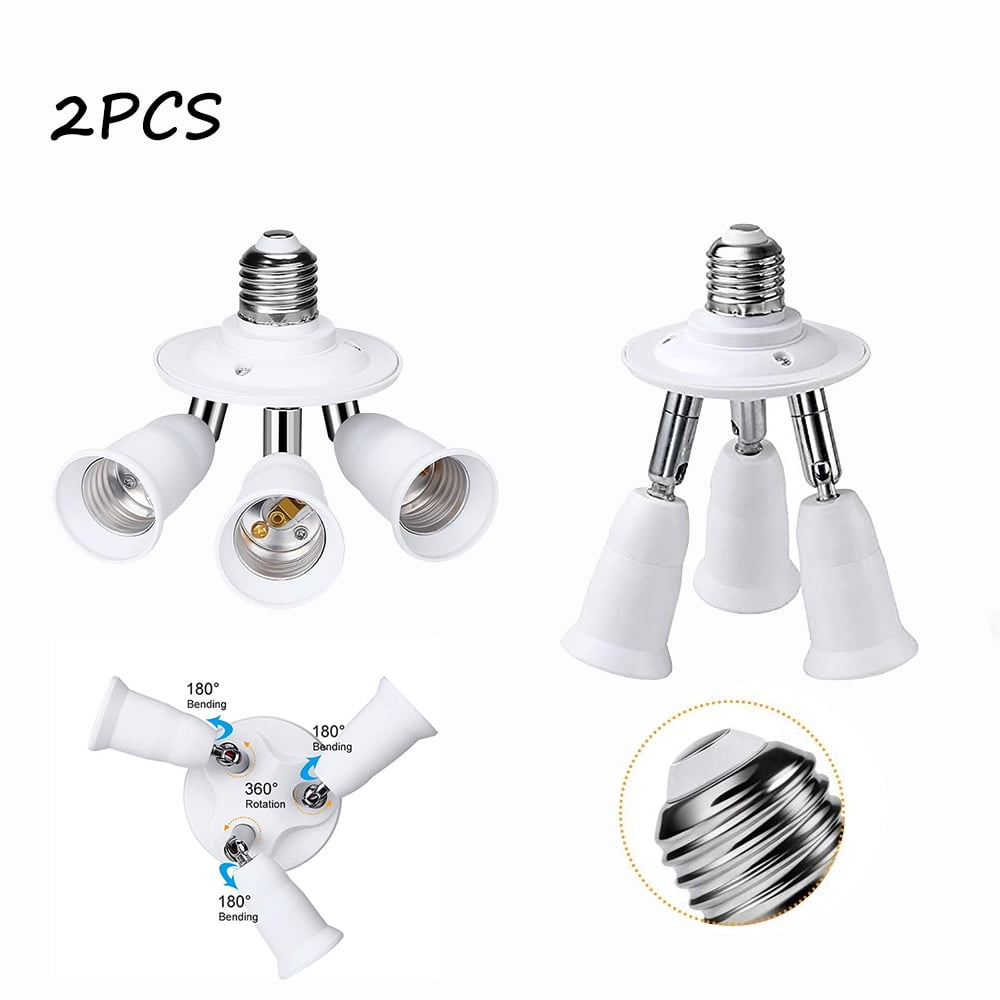 CNKOO 2Pcs E27 Light Bulb Socket Adapter Splitter to 3 Heads White ...