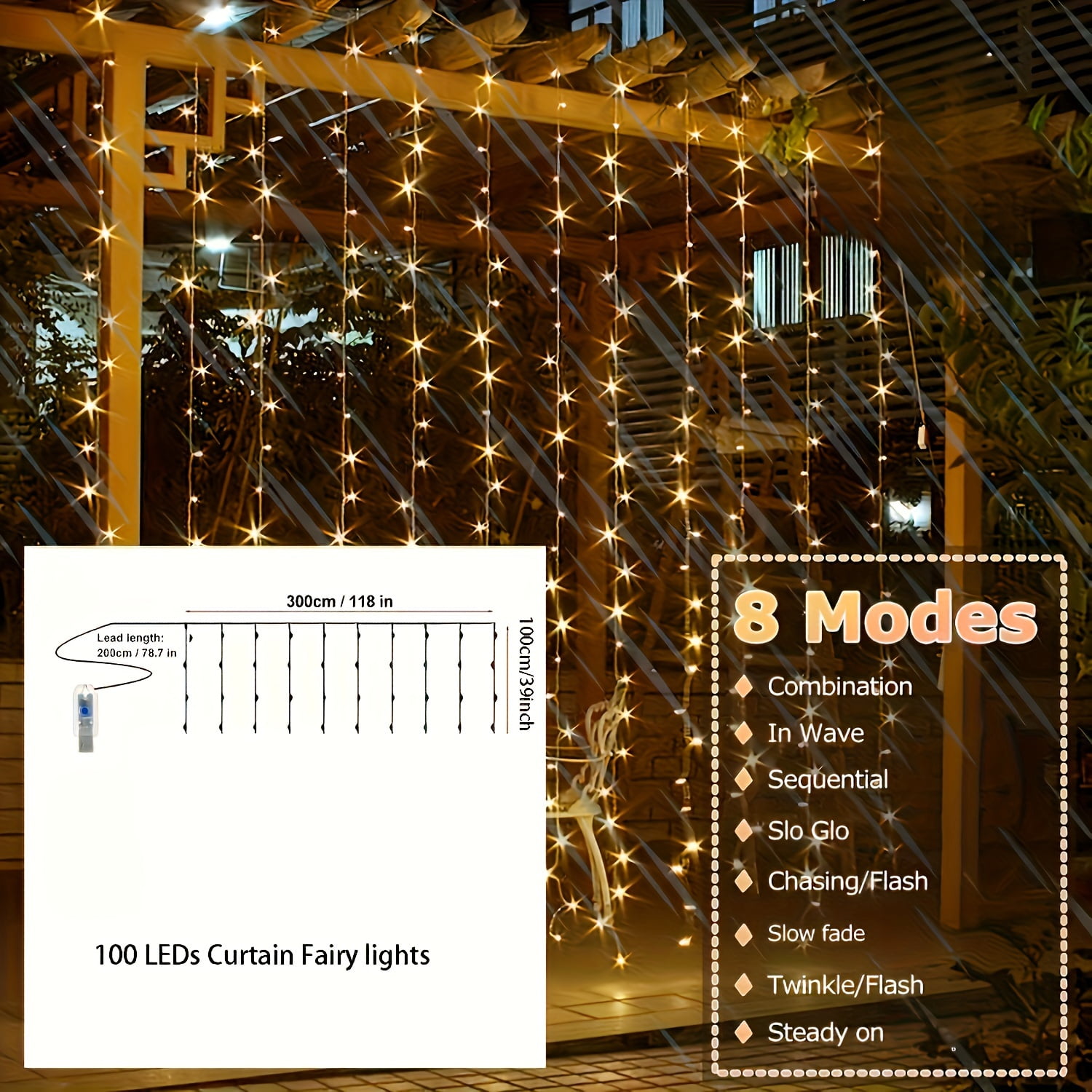 CNKOO 2pcs 10ft x 10ft Copper Wire LED Curtain Lights - Vibrant USB ...