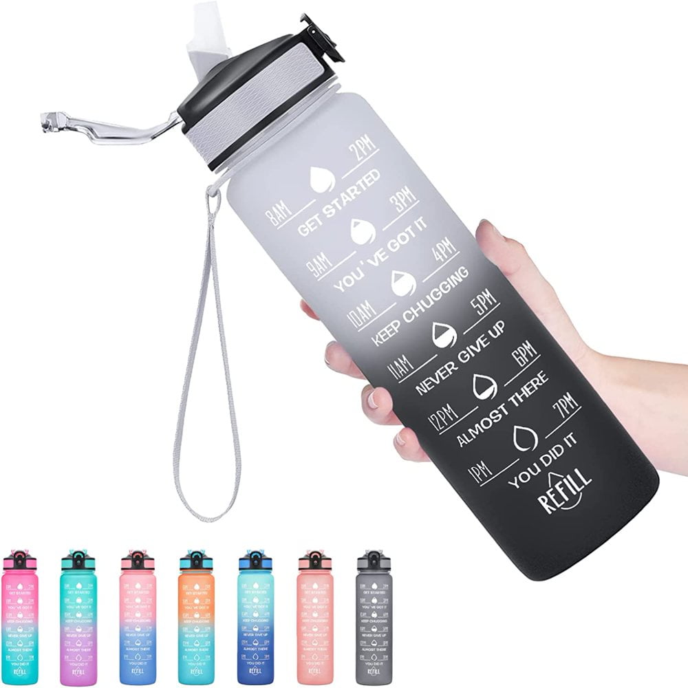 CNKOO 32 oz Water Bottles with Times to Drink and Straw Motivational Water Bottle with Time ...