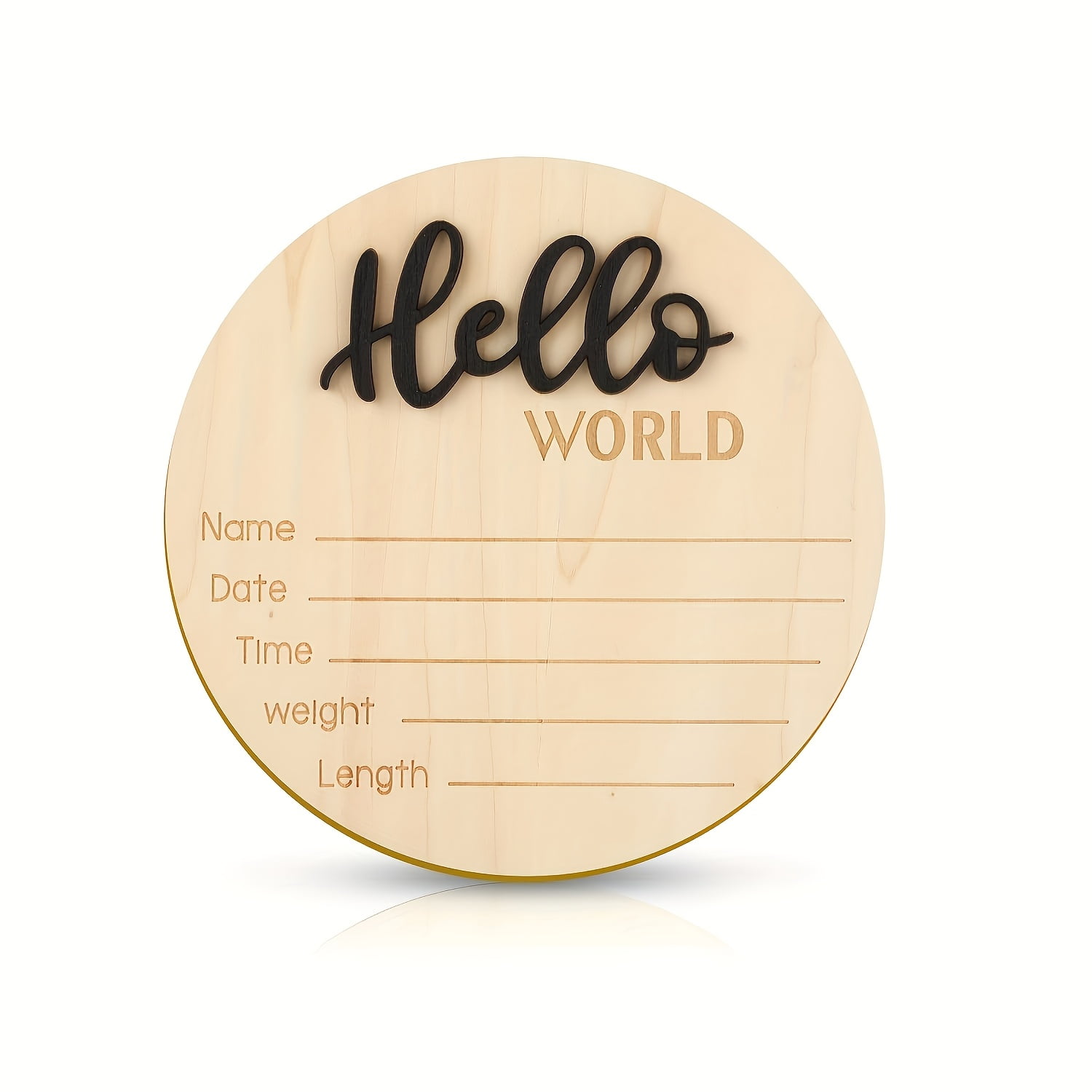 CNKOO 3D Wooden Birth Announcement Sign – ”Hello World” Round Keepsake ...
