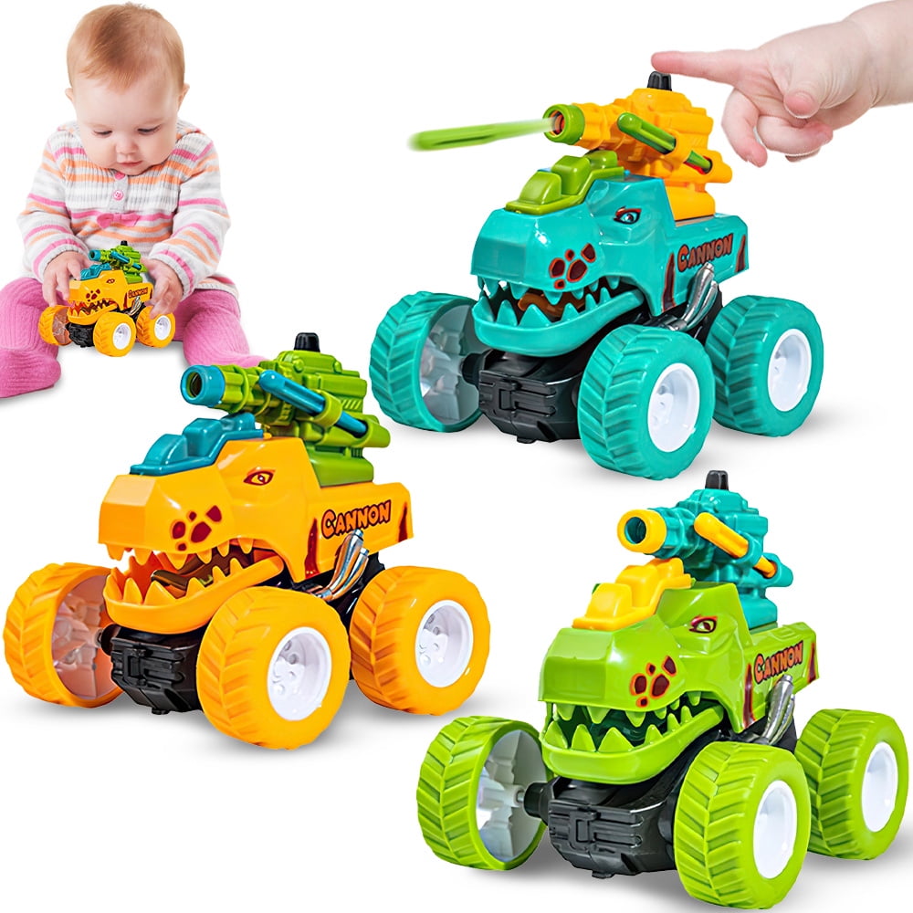 CNKOO 3PCS Pull Back Cars Friction Powered Vehicles, Stunt Dinosaur Car ...