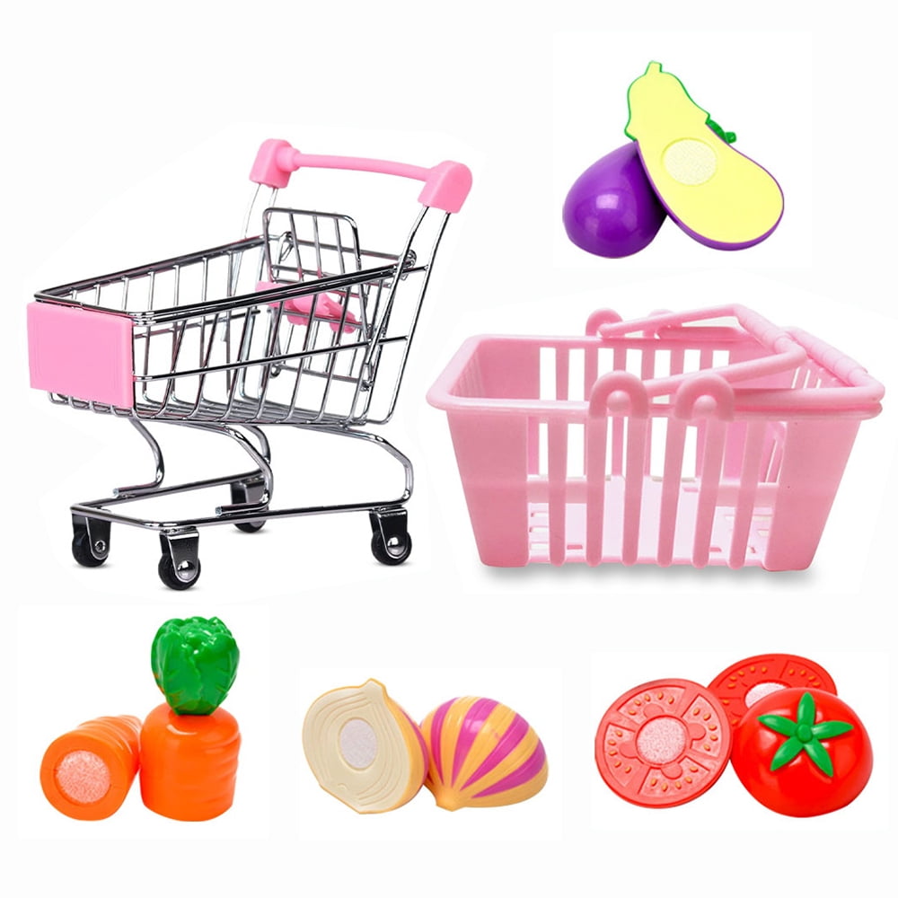 CNKOO Kids Shopping Cart Play Set, Mini Pretend Grocery Basket with 4 ...