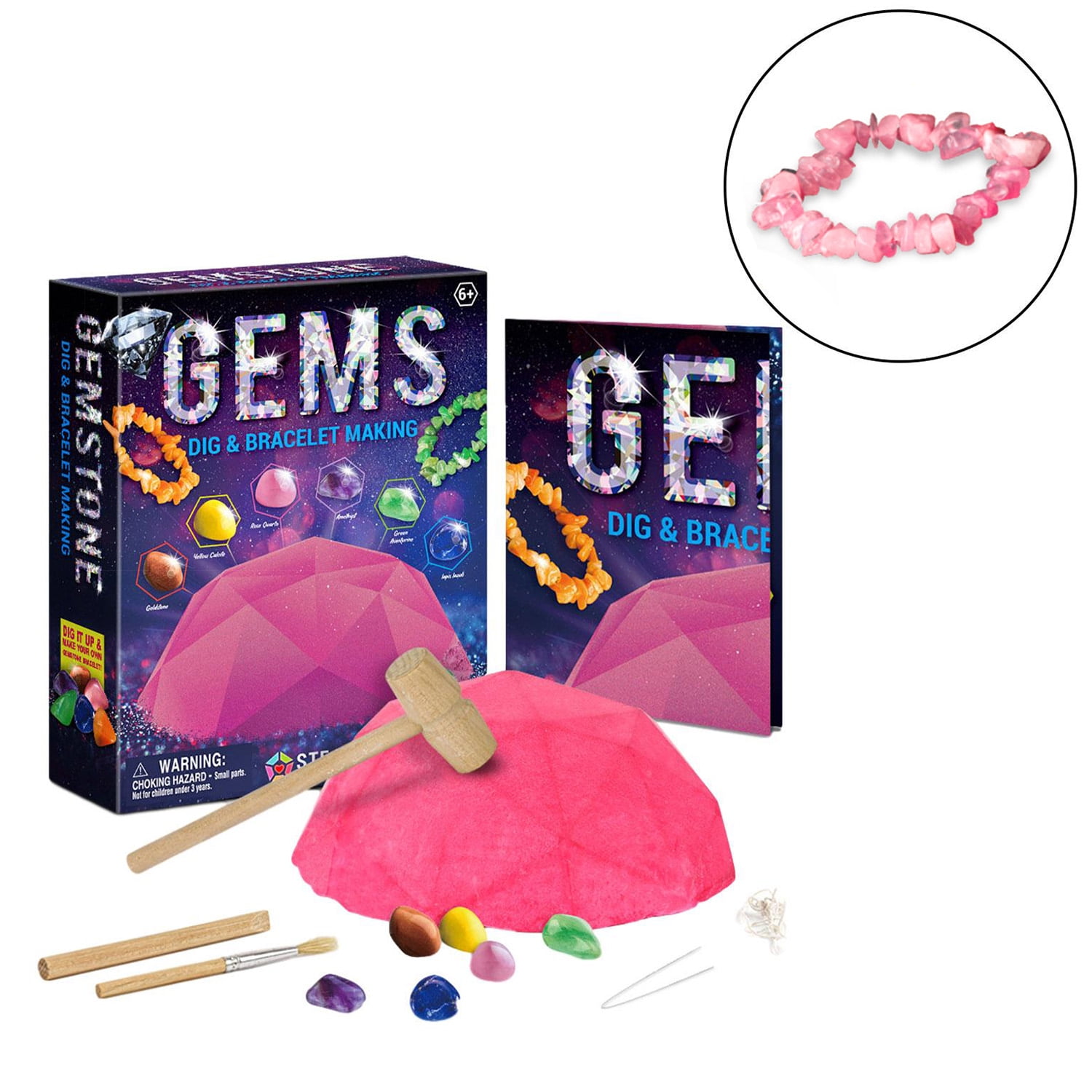 CNKOO Kids Gemstone Dig Kit, Dig Up Gems to Make Bracelet, STEM Science ...