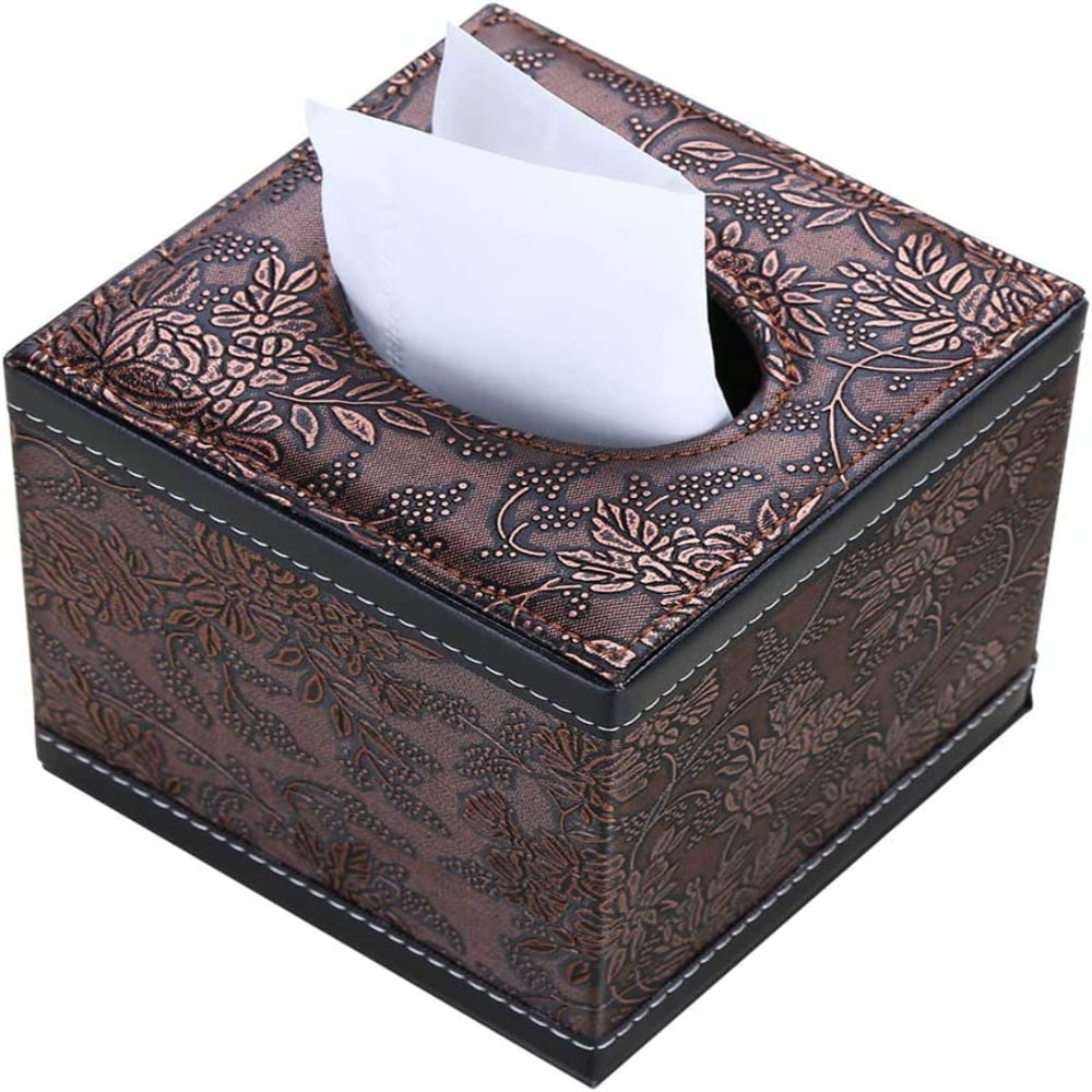 CNKOO Leather Brown Square Facial Tissue Box Cover Pumping Paper Case ...