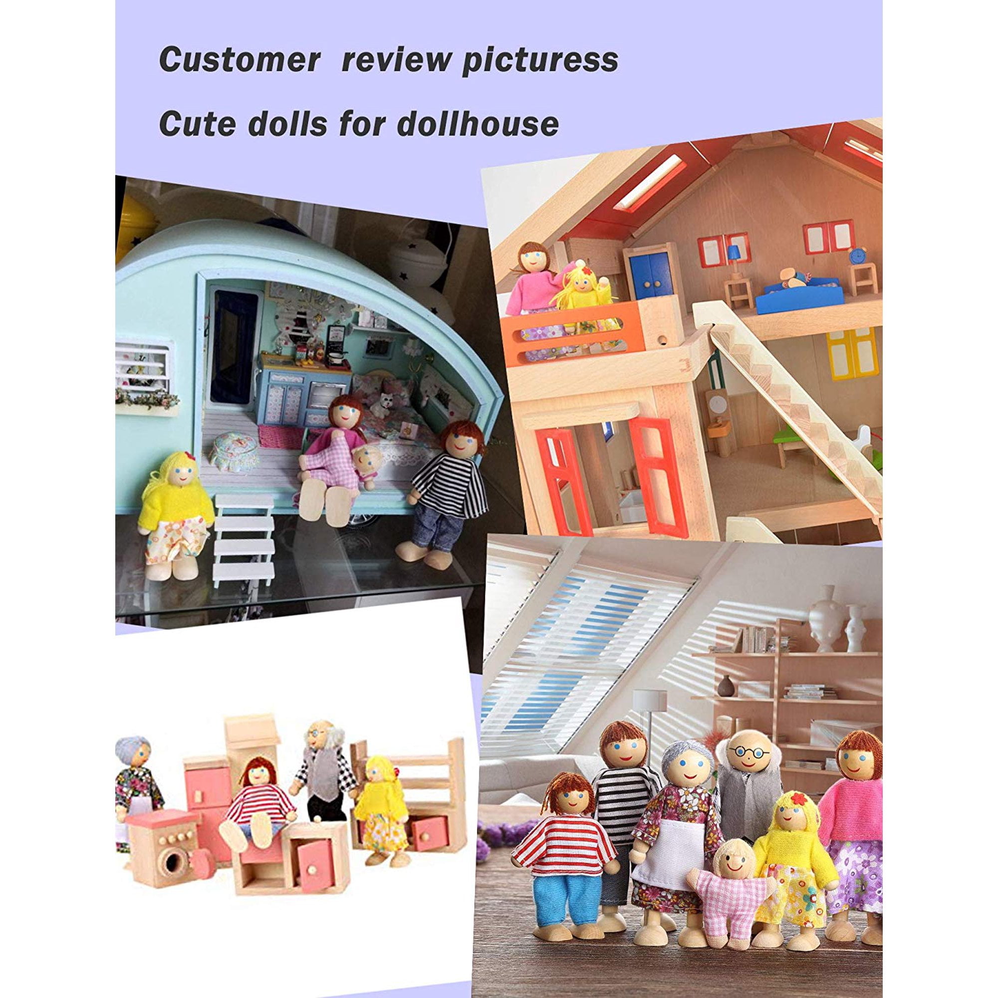 CNKOO Lovely Happy Family Dolls Playset Wooden Figures Set of 7 People ...