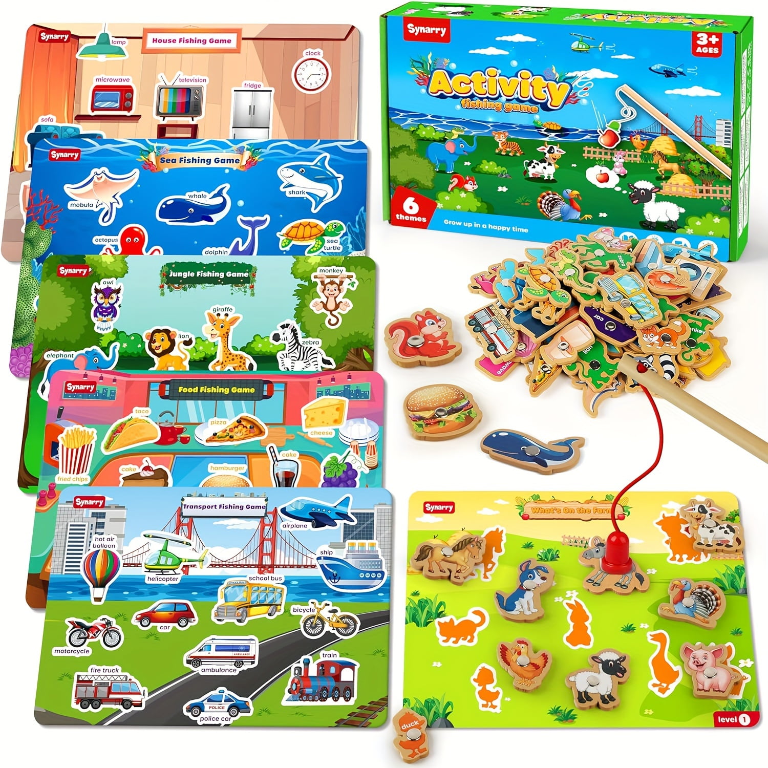 CNKOO SYNARRY 89pcs Wooden Fishing Game for Youngsters Ages 3-5 ...
