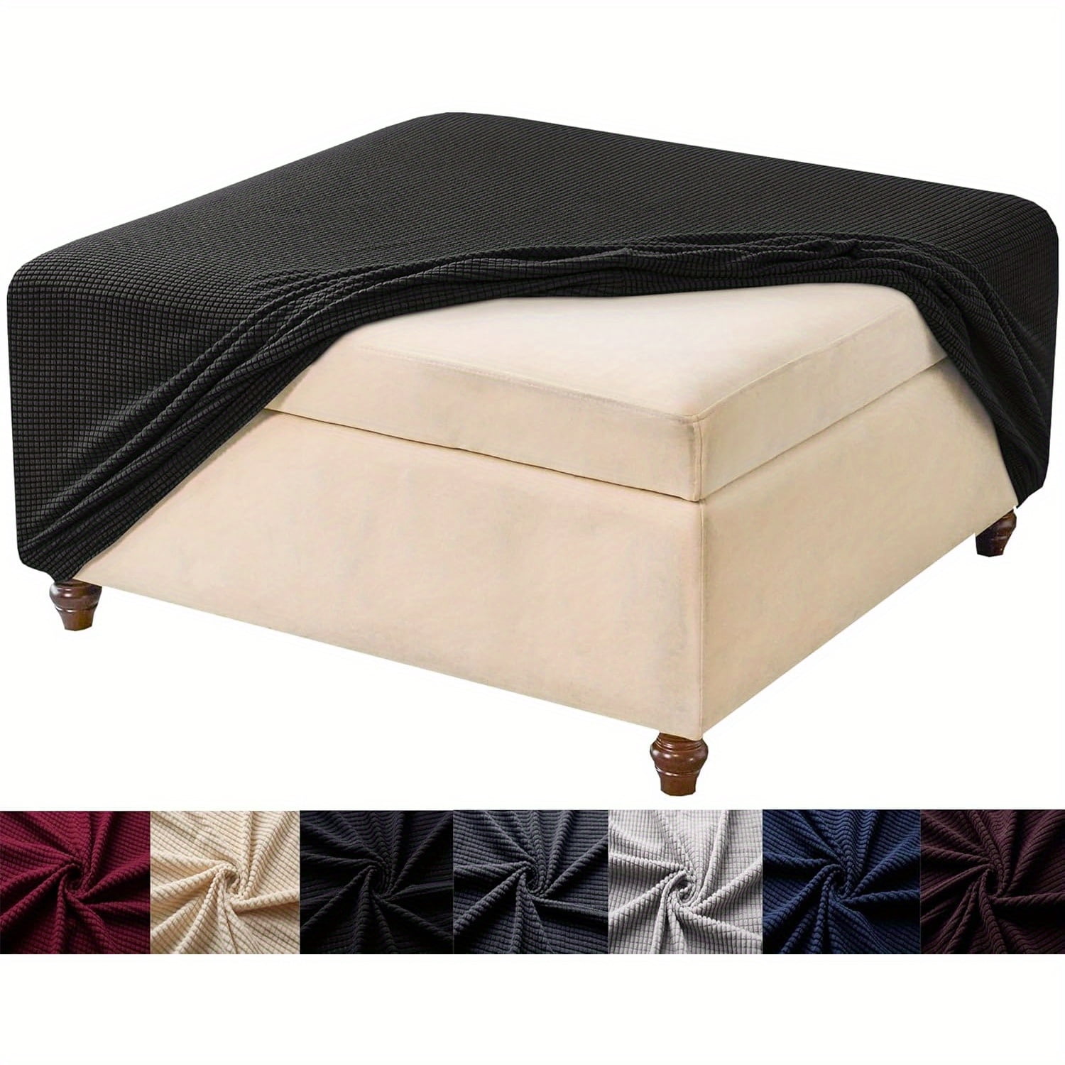 CNKOO Stretch Square Ottoman Cover Knitted Jacquard Ottoman Cover ...