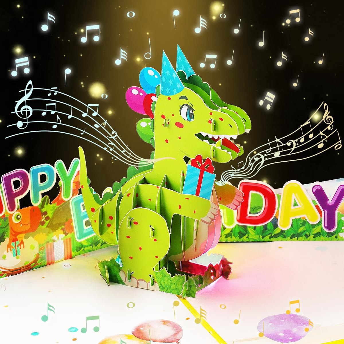 CNLITIHEKA Musical Dinosaur Birthday Card, Light SMR& Music Birthday ...