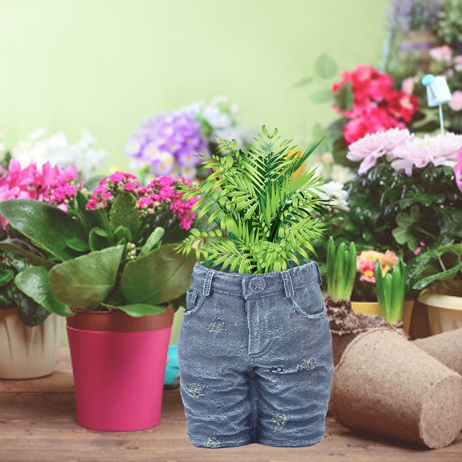 CNMF Flower Pot Denim Pot Pants Resin Flowerpot Decorations For Garden ...