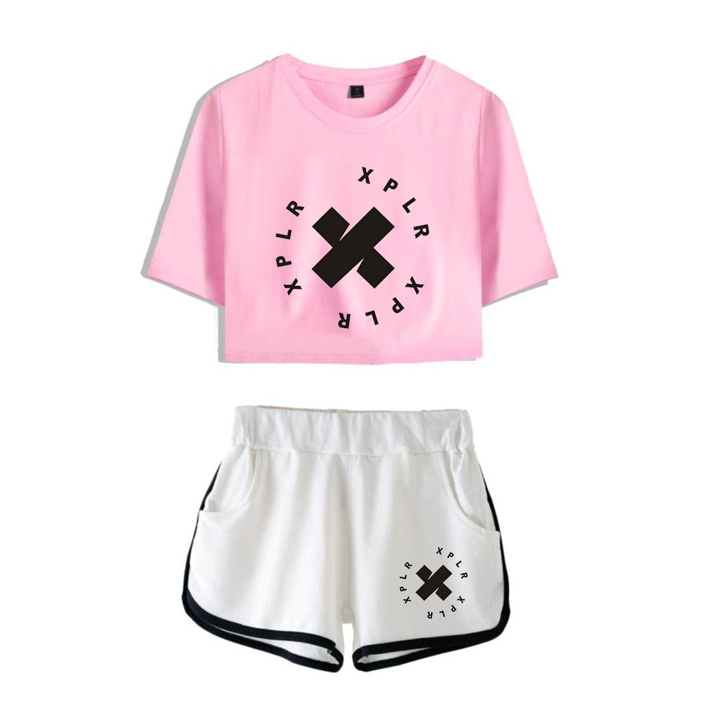 CNSTORE Two Piece Set Shorts+Lovely TShirt Harajuku Streetwear Girl Sets Fashion Tee Short ...