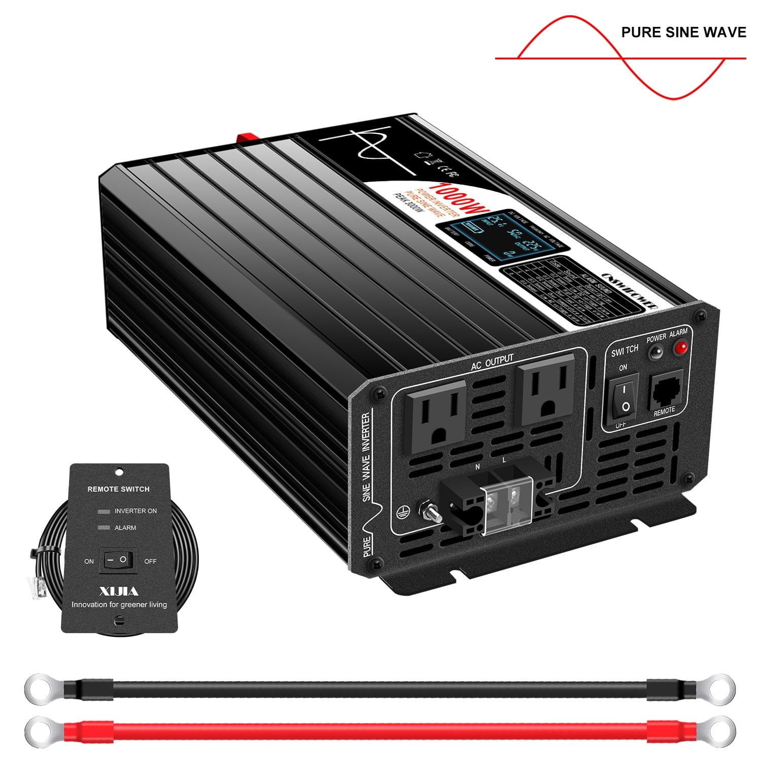 CNSWIPOWER Pure Sine Wave power Inverter 1000W DC 12V to AC 120V LCD ...