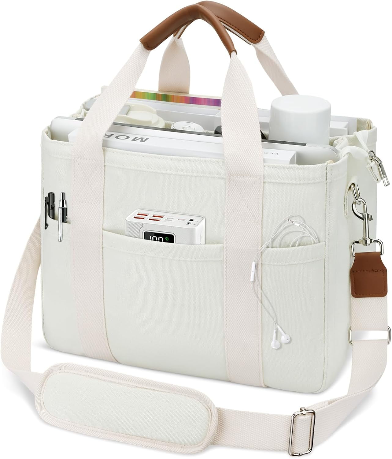 CNV Canvas Tote Bag for Women with Zipper and Compartments Crossbody Large Bible Messenger Purse ...