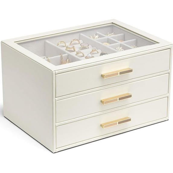 CNV Dust-Proof Jewelry Display Box with 3 Drawers, Protective Velvet ...