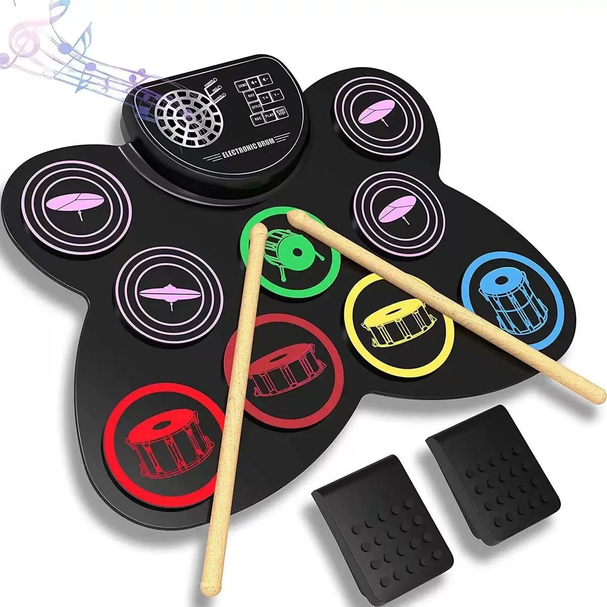 CNV Electronic Drum Set, 9-Drum Practice Pad with Headphone Jack, Roll ...