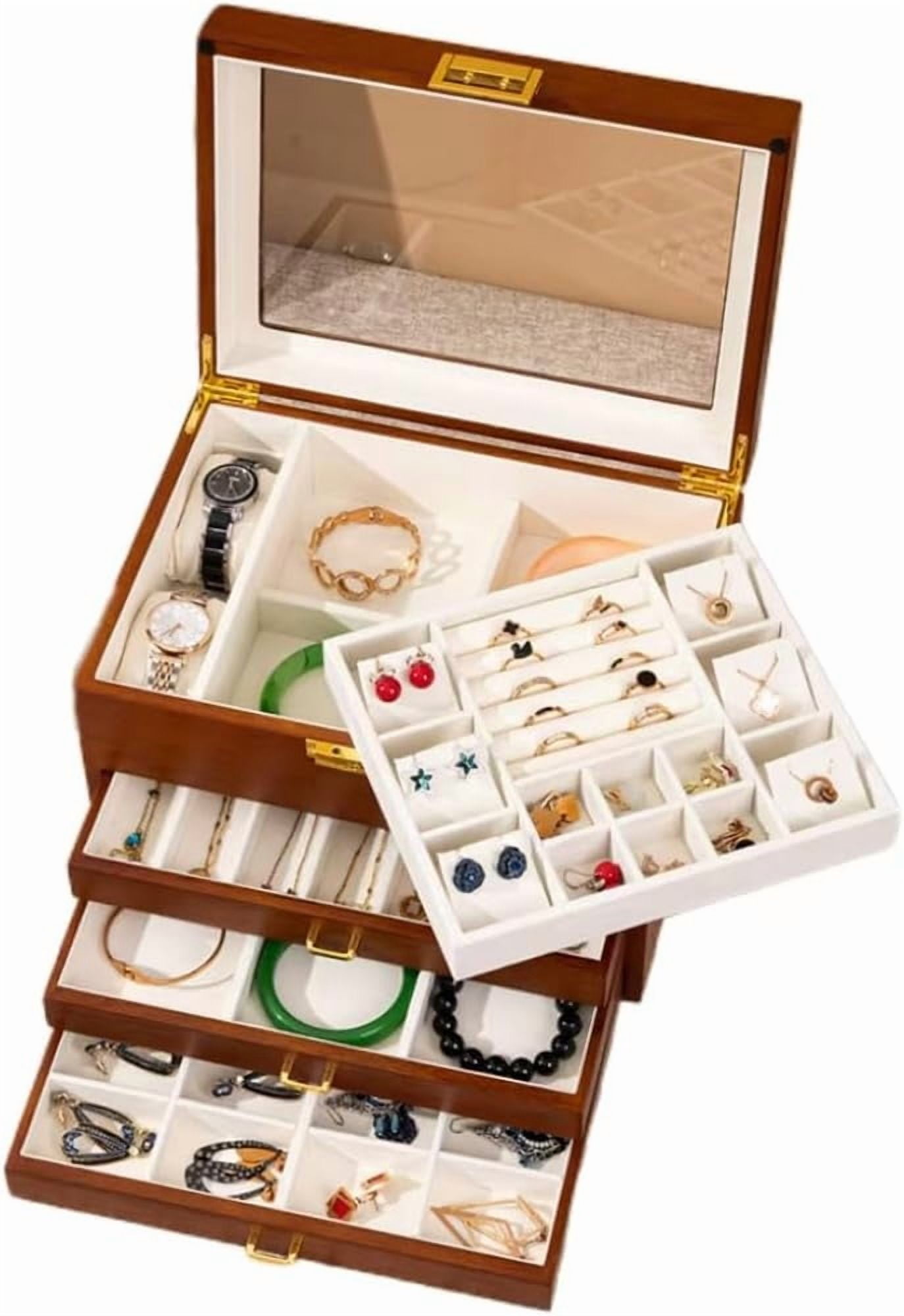 CNV Professional 2-Layer Solid Wood Jewelry Box with Lock and Key ...