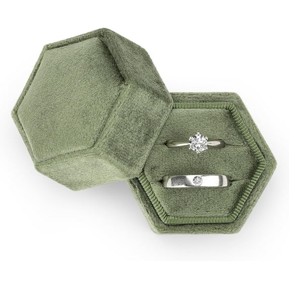 CNV Professional Hexagon Velvet Double Ring Box for Weddings and ...