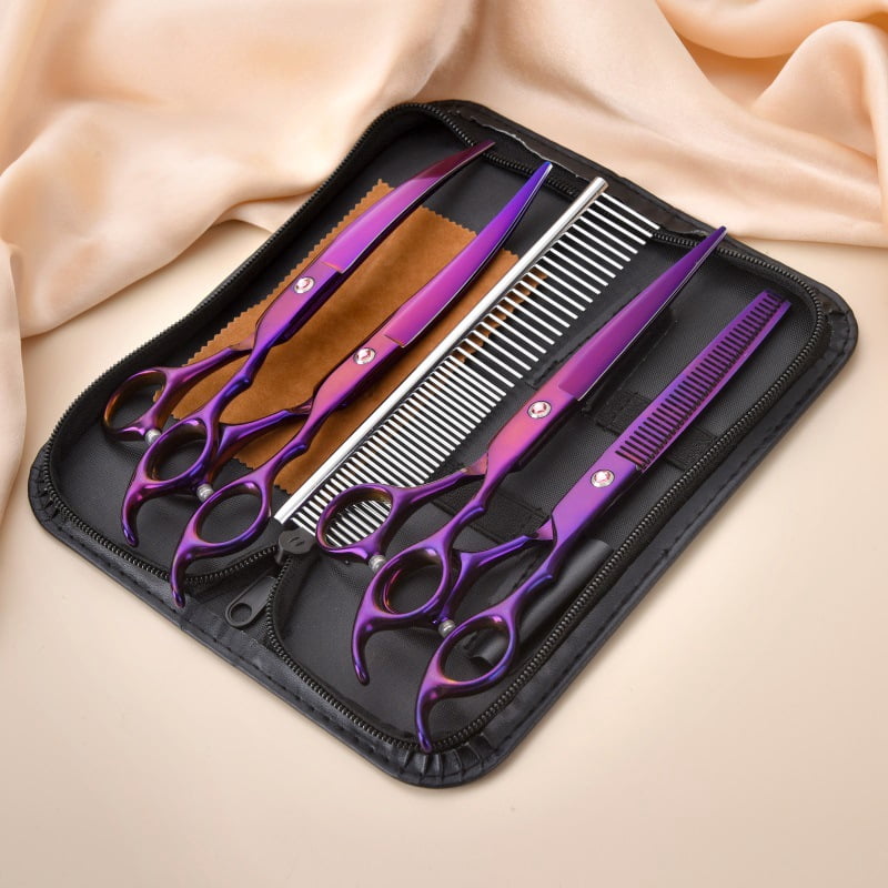 CNV Professional Pet Grooming Scissors Set, 5-Piece Gold Stainless ...