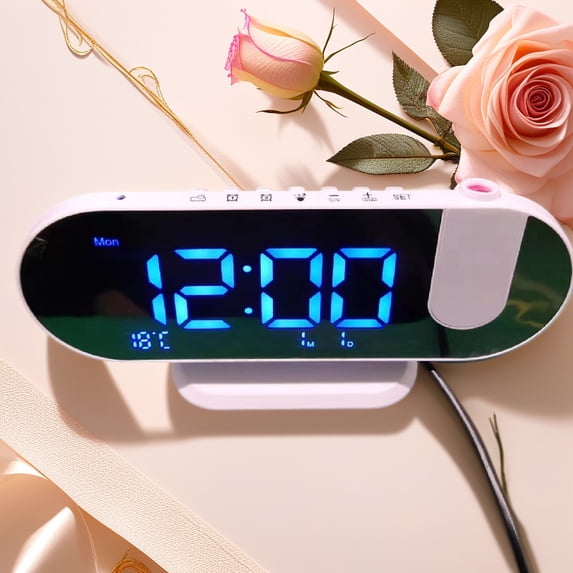 CNV RGB Digital Alarm Clock with LED Mirror Display and 180 ° Projector ...