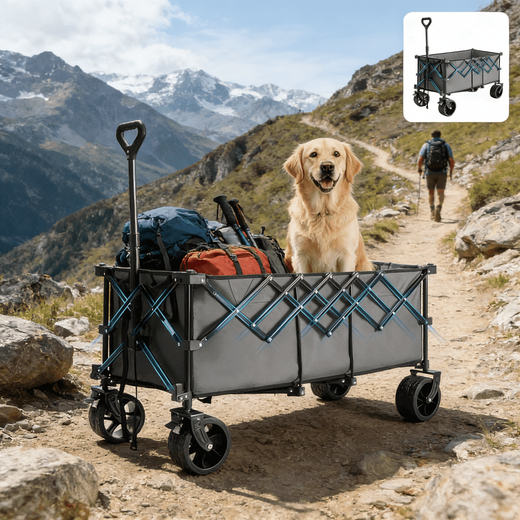 CNVIV 440LBS Heavy Duty Collapsible Wagon Cart - Extra Long Foldable ...