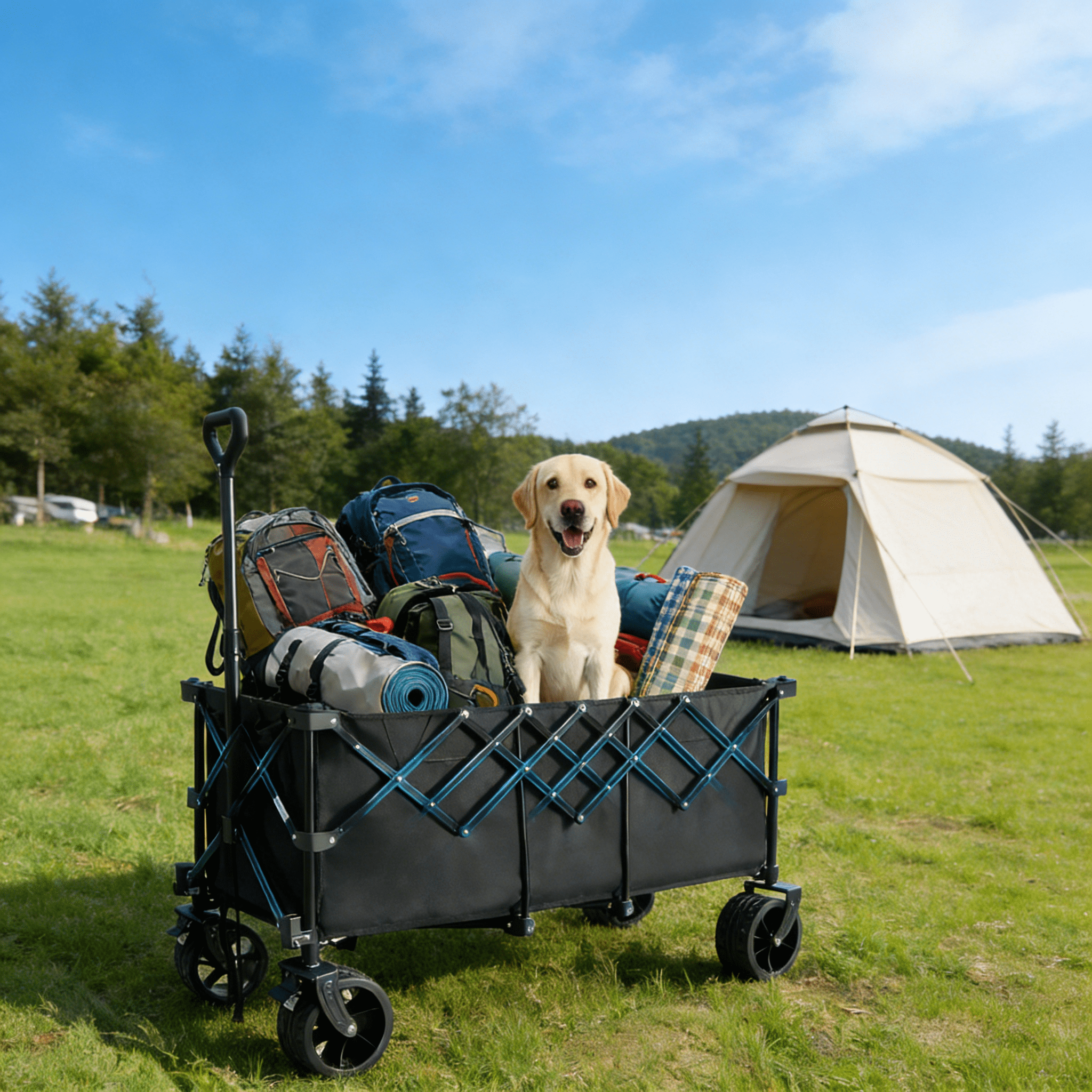 CNVIV 440LBS Heavy Duty Collapsible Wagon Cart - Extra Long Foldable ...
