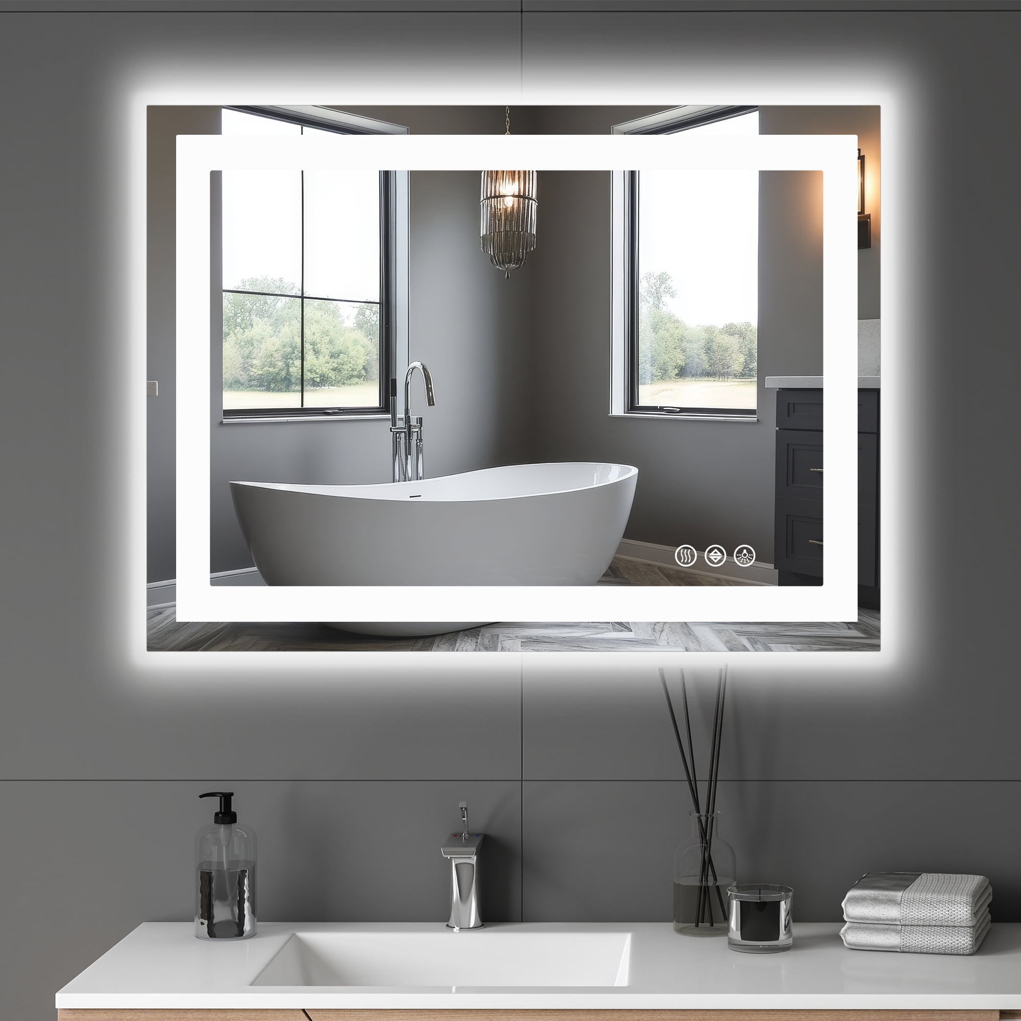CNVIV LED Bathroom Mirror with Lights 24x36 Inch, Anti-Fog, Dimmable ...