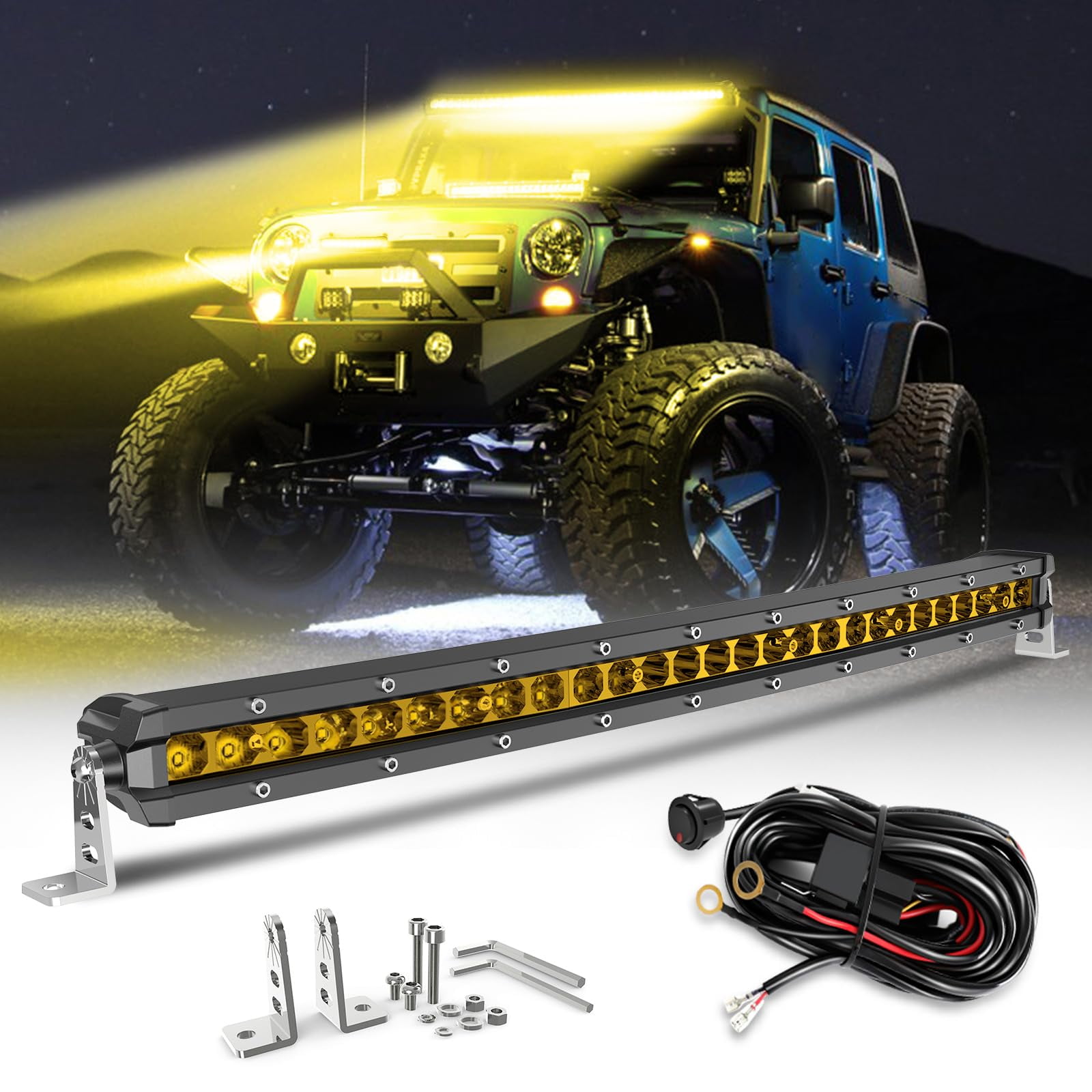 CO LIGHT 20 Inch Curved Amber LED Light Bar - Slim Single Row Design ...
