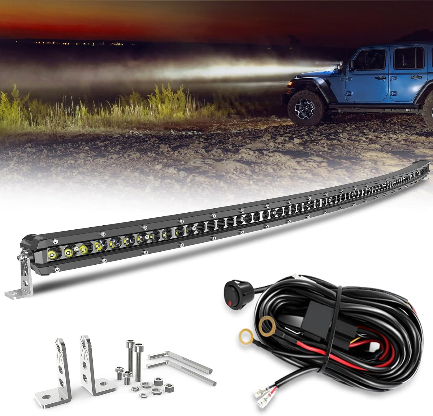 CO LIGHT 50INCH Curved LED Light Bar Single Row 216W 25,920LM Spot ...
