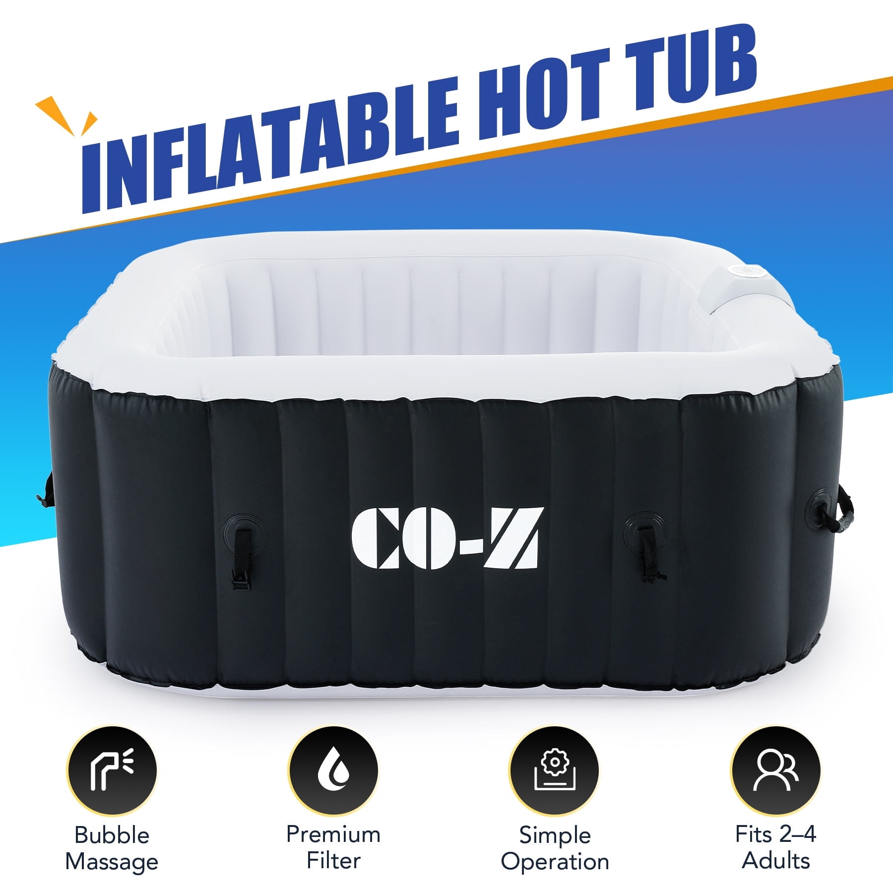 CO-Z Inflatable Jacuzzi, 2-4 Person 5' Hot Tub with Heater, Cover, Pump ...