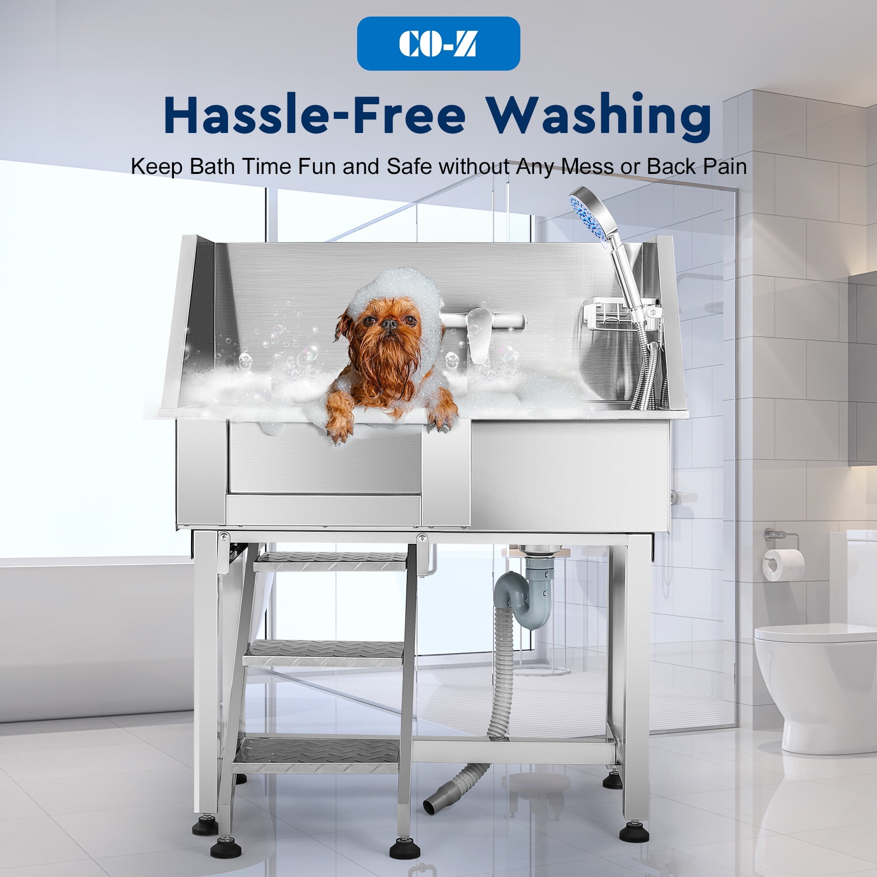 CO-Z 34in Pet Grooming Bath Tub, Stainless Steel Pet Bathing Station ...