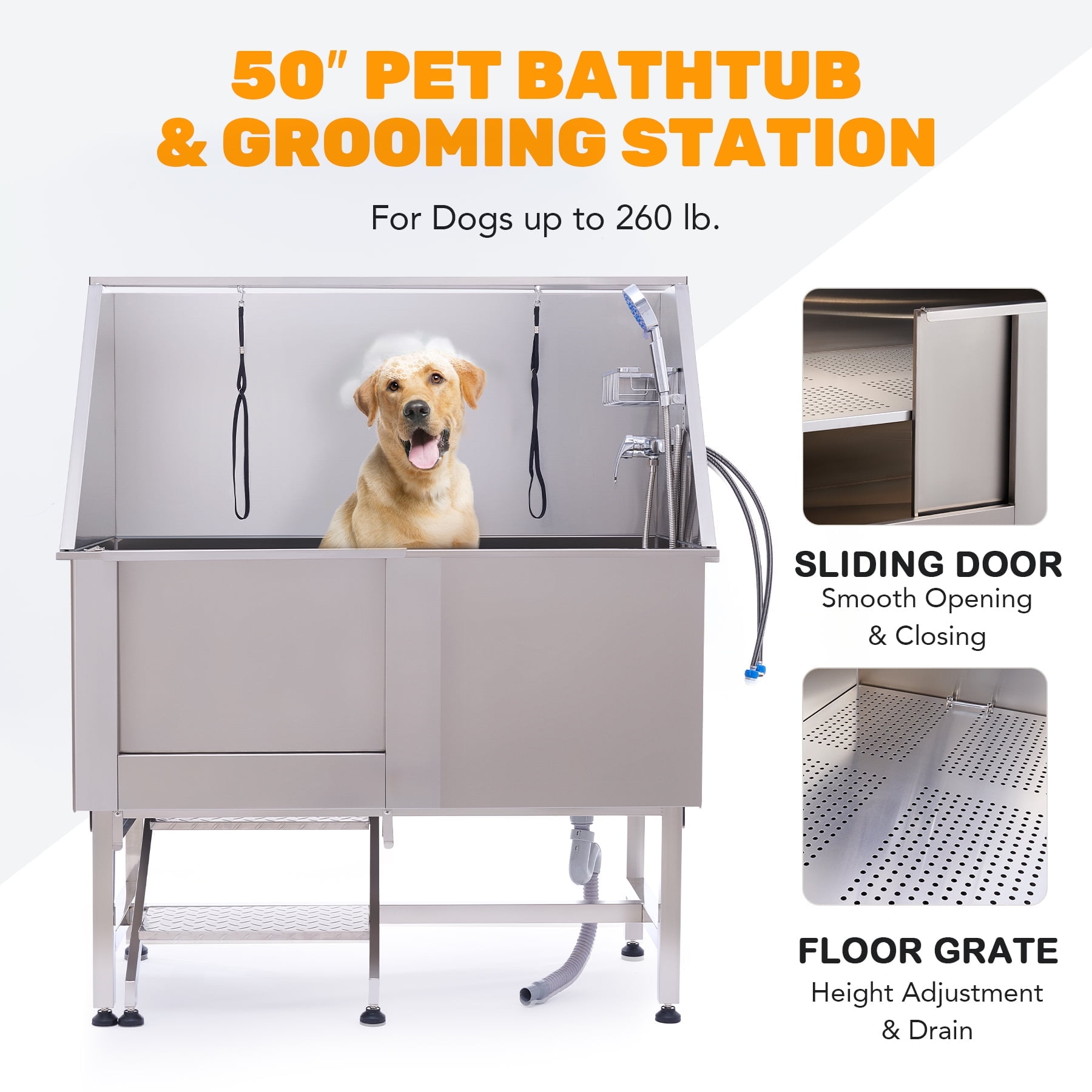 CO-Z 50" Dog Bathing Station for Large Dogs, Dog Bathtub with Stairs ...
