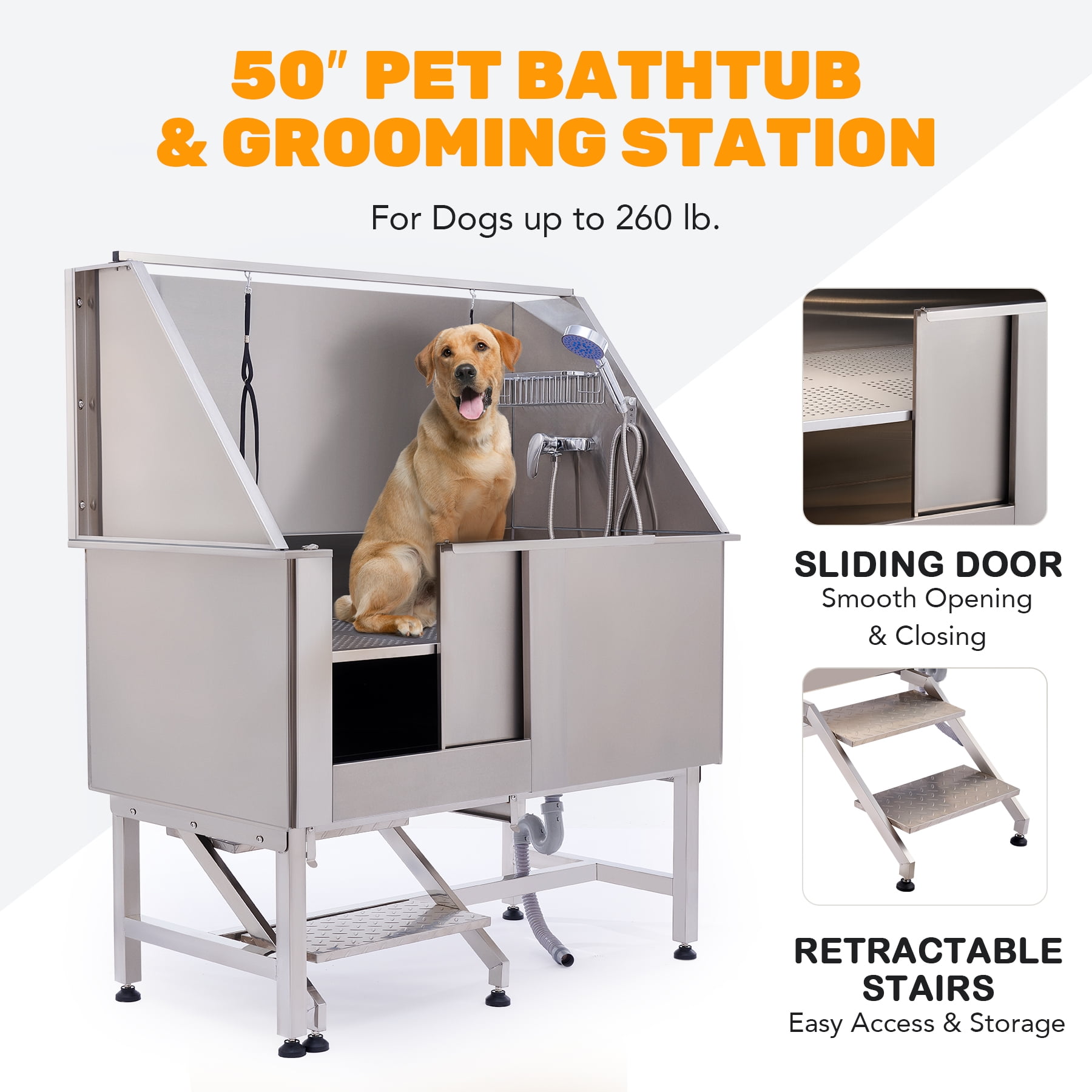 CO-Z 50” Dog Grooming Bathtub for Large Dogs,Dog Bathing Station with ...