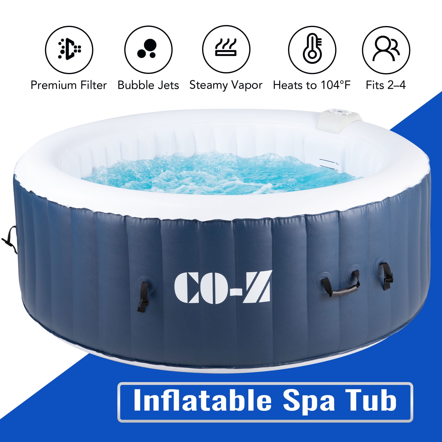 CO-Z 6x6ft PVC Round Inflatable Spa Tub w Heater & 120 Massaging Jets ...