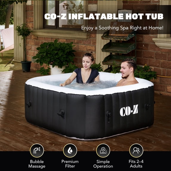 CO-Z Inflatable Spa Tub with 120 Air Jets Heater Electric Pump Outdoor ...