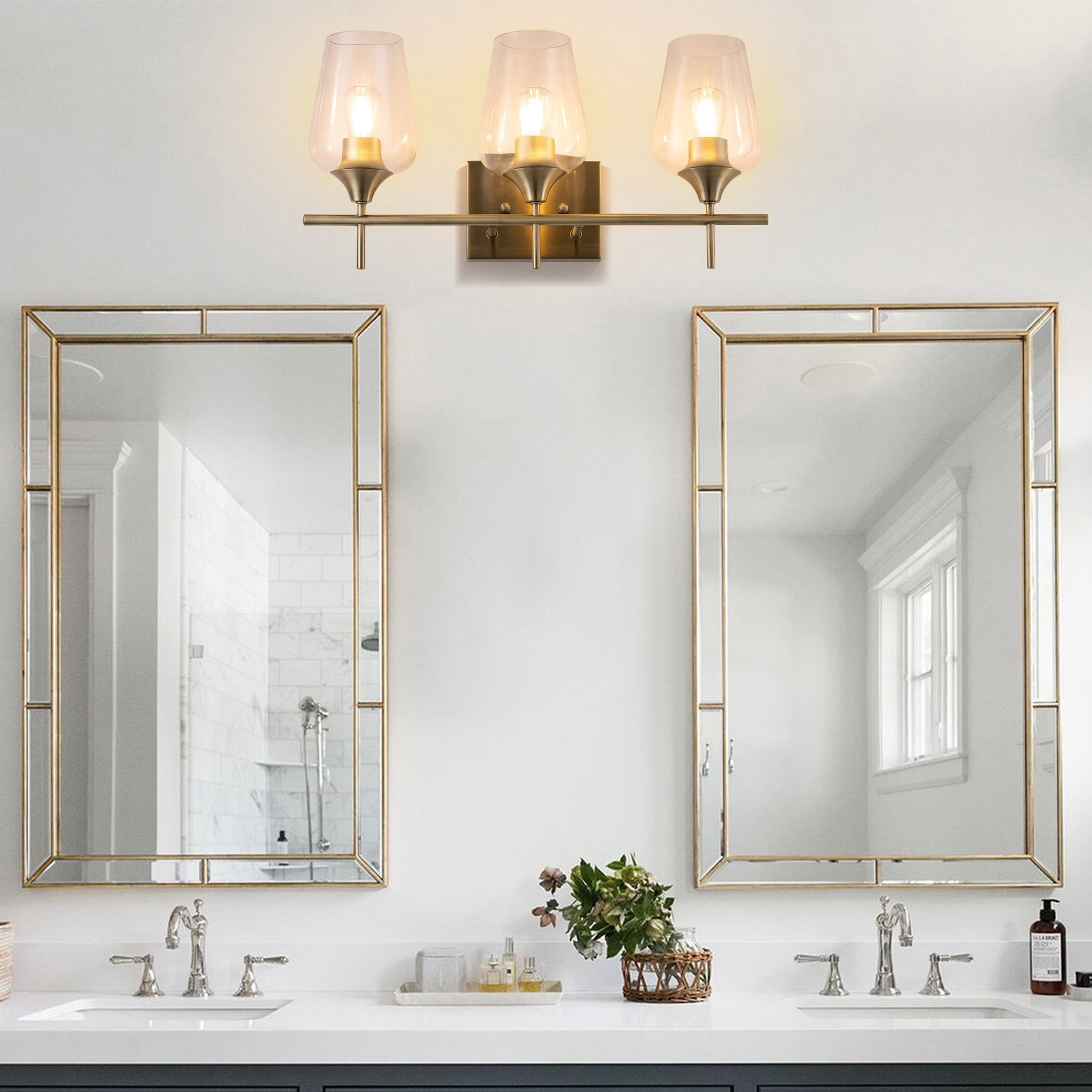 CO-Z Wall Sconce Vanity Light with Glass Shade, Antique Brass 3-Light ...