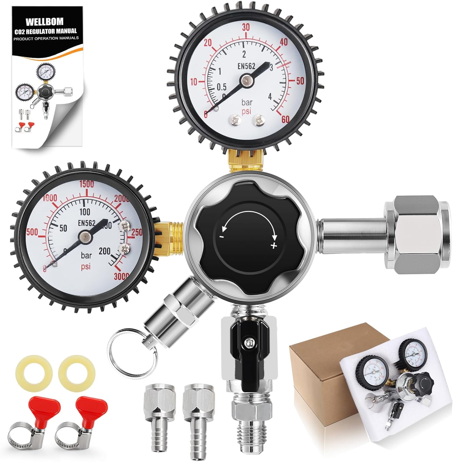 CO2 Regulator Beer Keg Regulator CGA-320 Kegerator Regulator, Dual ...