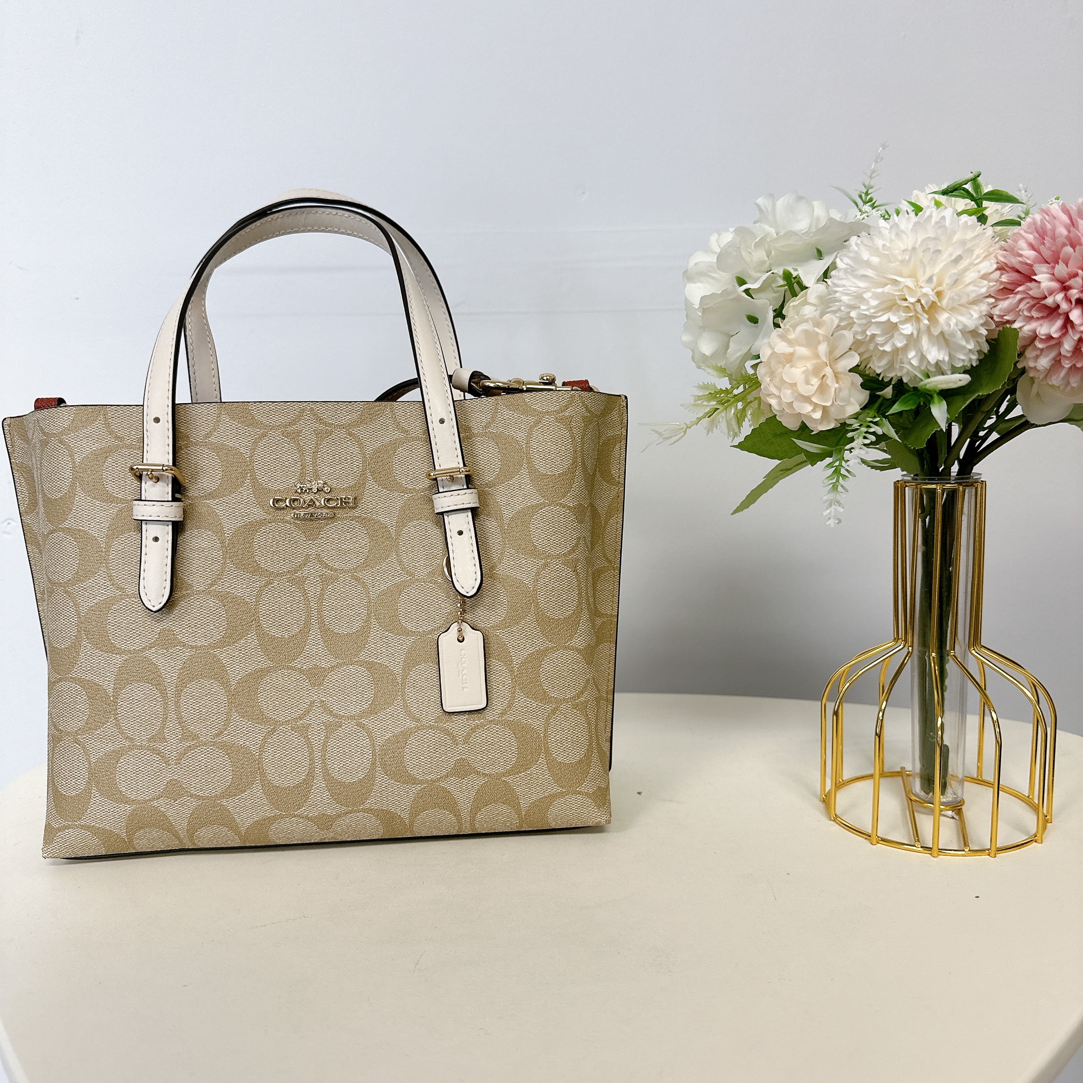 COACH Leather Mollie Tote 25 (IM/Light Khaki/Chalk) - Walmart.com