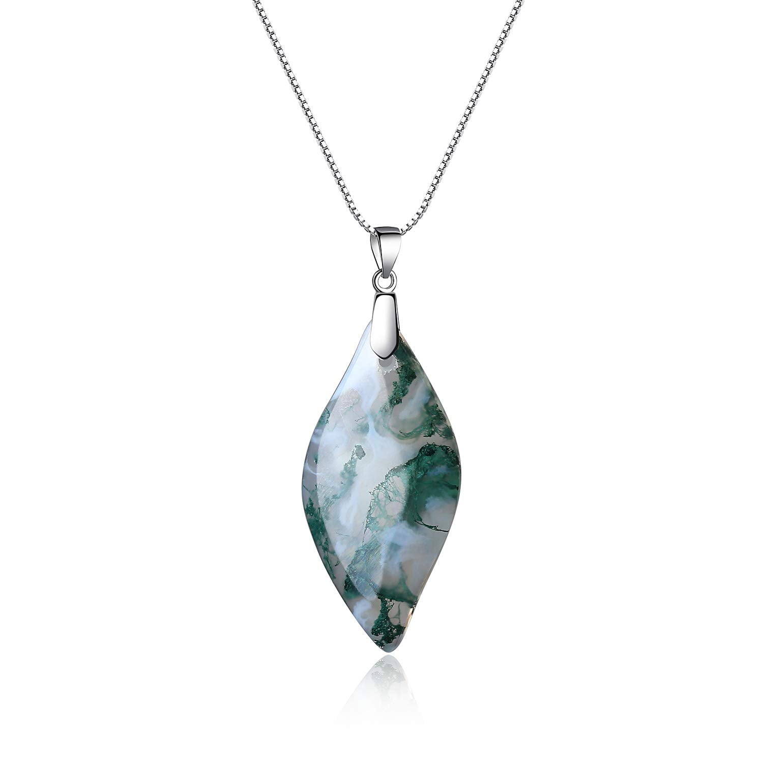 COAI 925 Sterling Silver Moss Agate Leaf Amulet Pendant Necklace for ...