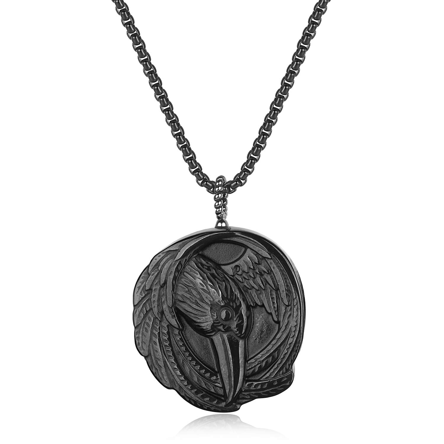 COAI Black Obsidian Stone Raven Pendant Necklace for Men Women ...