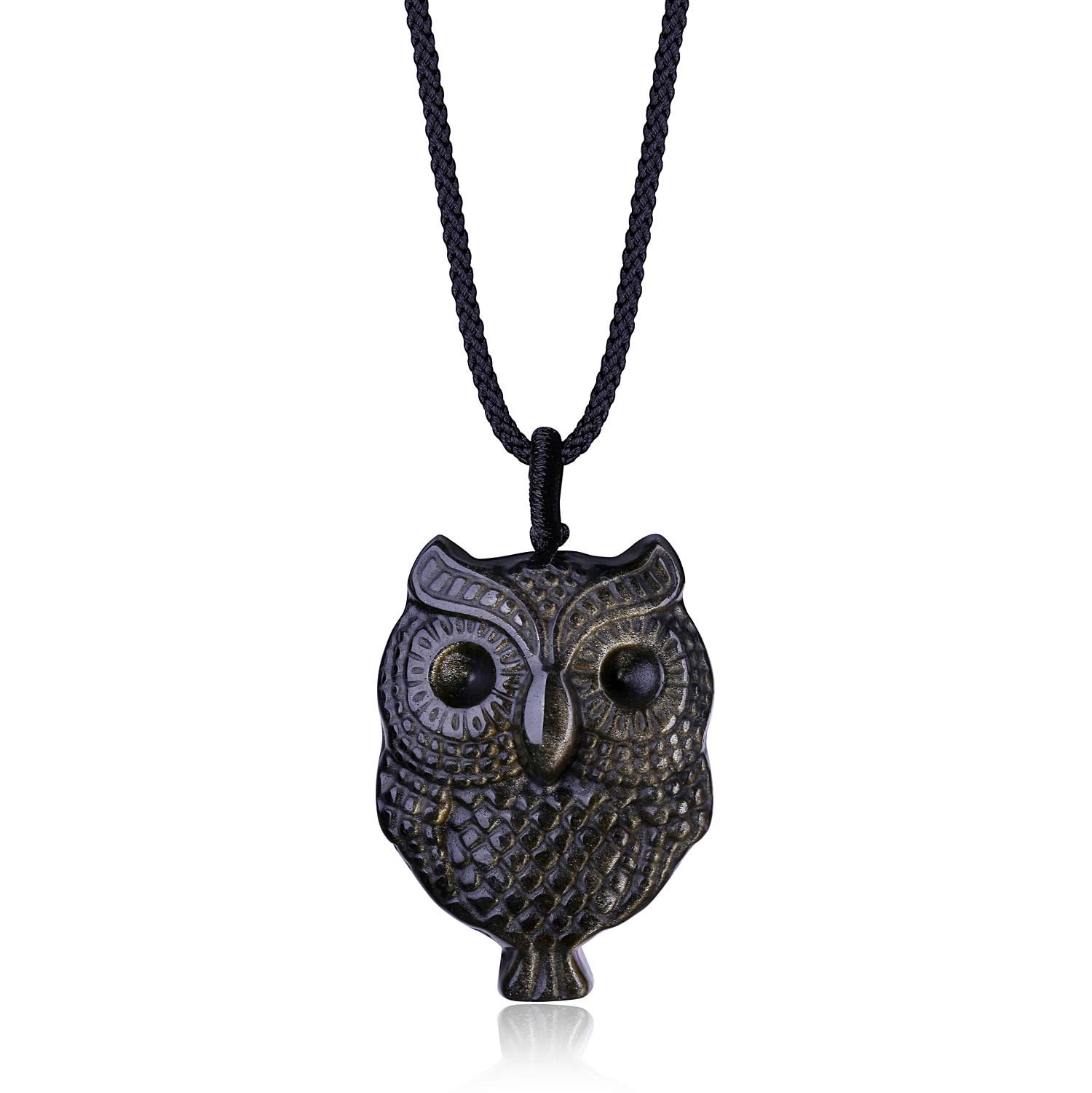 COAI Golden Obsidian Stone Owl Amulet Pendant Necklace for Men Women ...