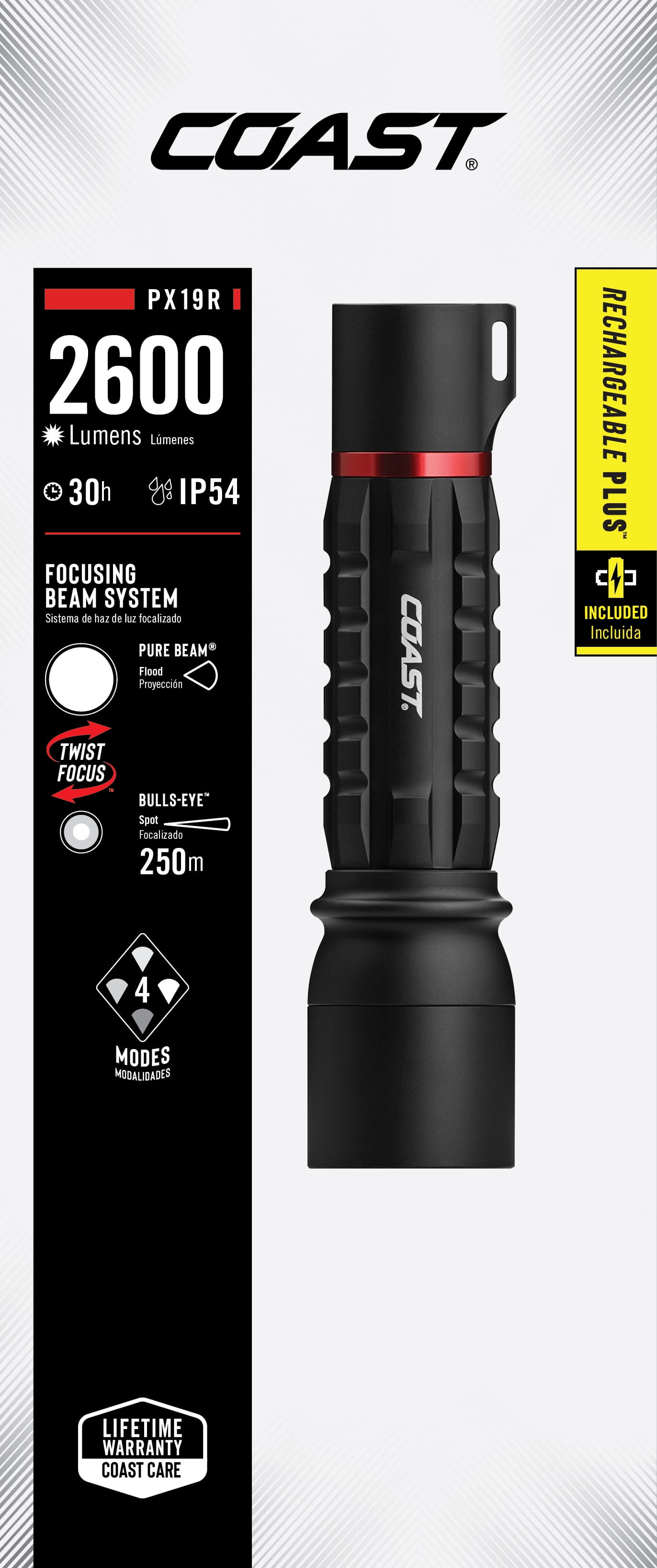 COAST PX19R Rechargeable Plus 2600 Lumen Handheld LED Flashlight, 5.7 ...