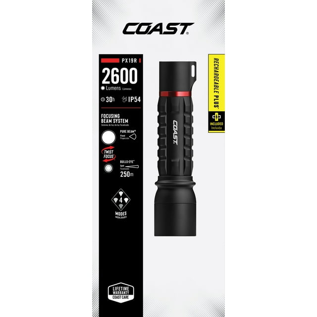 COAST PX19R Rechargeable Plus 2600 Lumen Handheld LED Flashlight, 5.7 ...