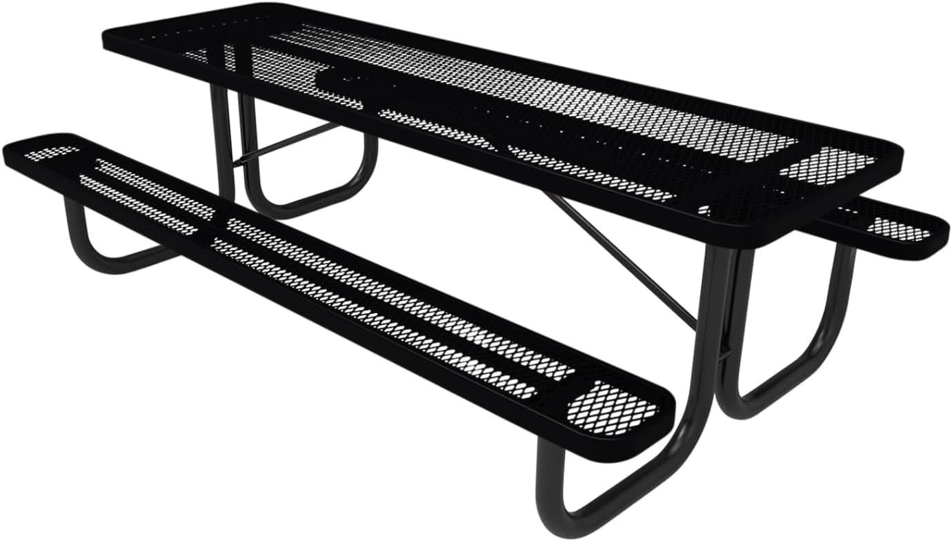 COATEDOUTDOORFURNITURE T6-BLK Heavy Duty Rectangular Portable Picnic Table, 6 Ft, Black, Made in ...